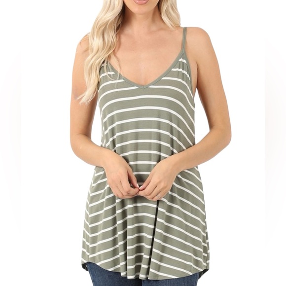 Tops | 29 Womens Oliveivory Striped Reversible Spaghetti Strap Flowy ...